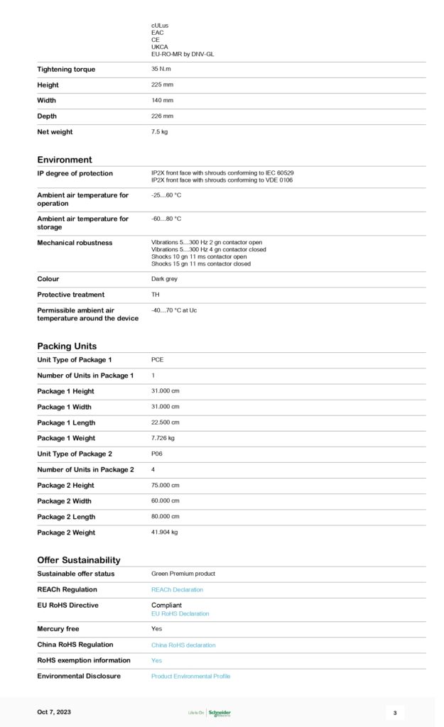 LC1G400KUEN Contactor 3P, 400A, 250V AC/DC, Schneider - Egy Volt