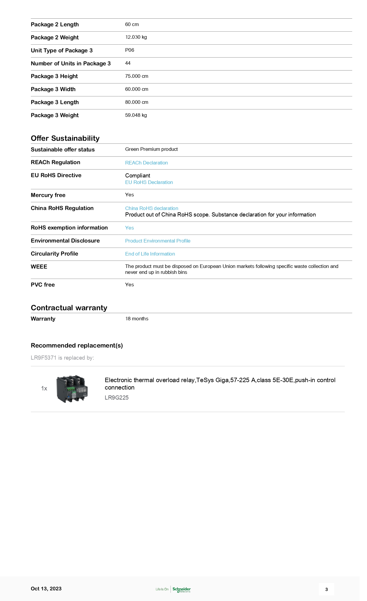 LR9F5371 Thermal Overload Relay, 220A, Schneider - Egy Volt